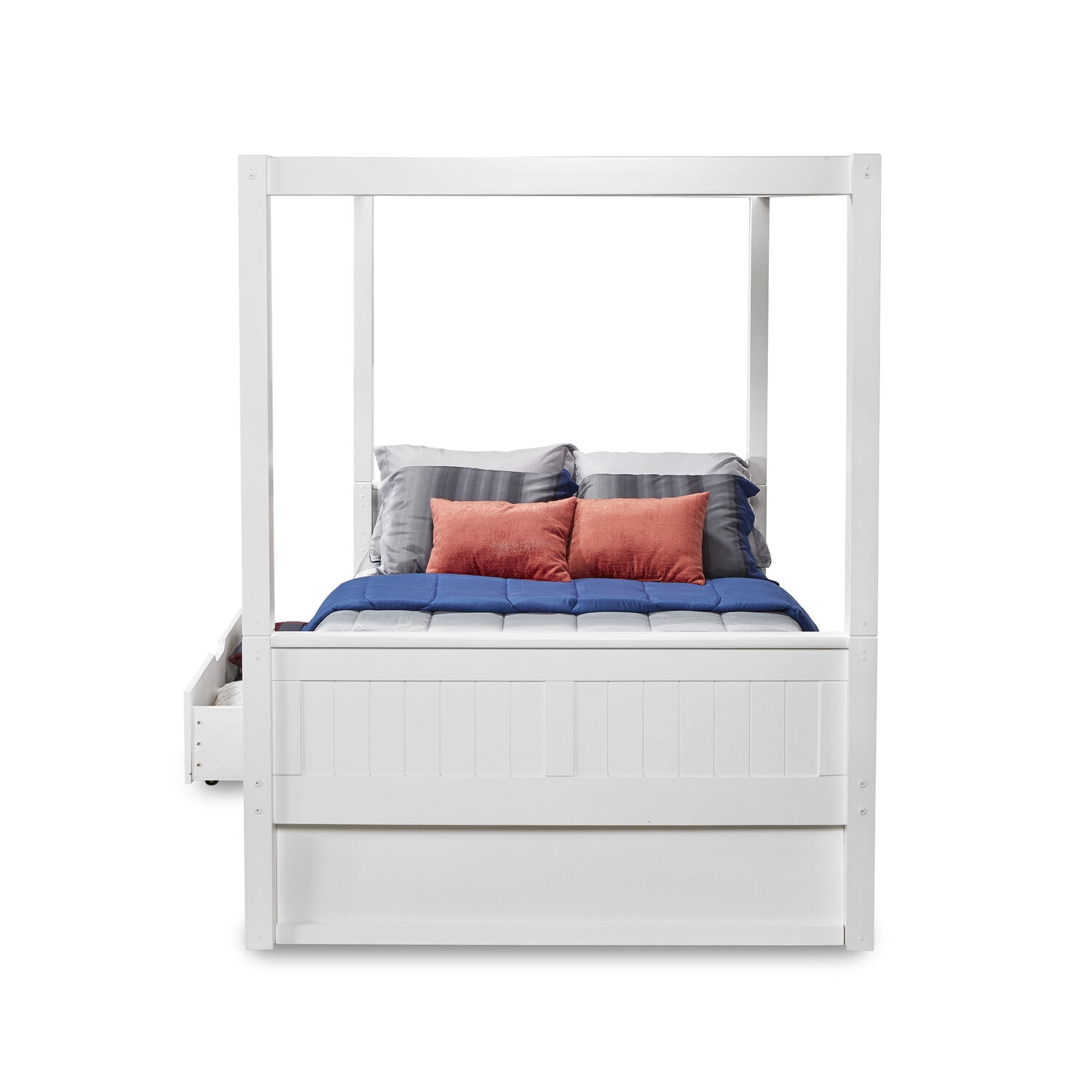 Camaflexi Full Size Canopy Bed with Drawers - Panel Headboard - White ...