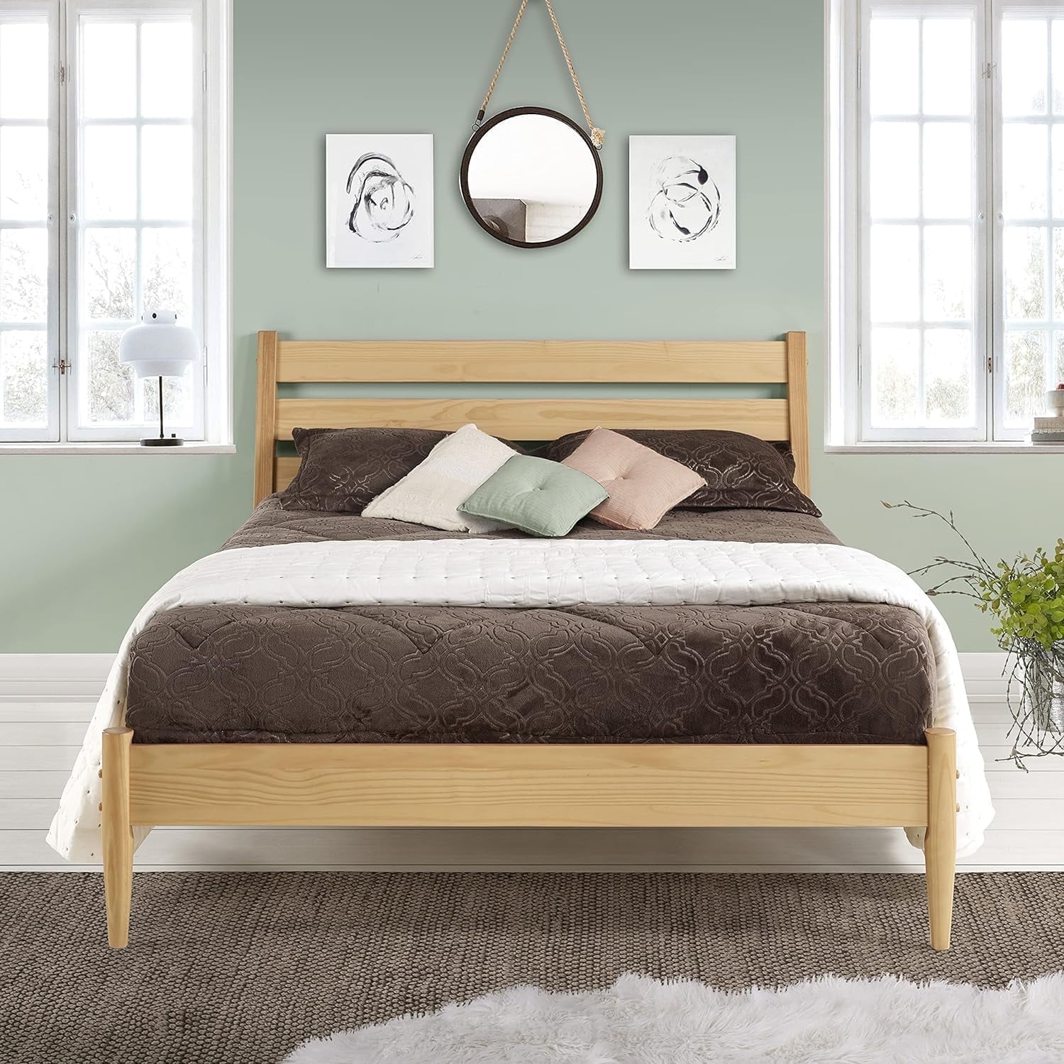 Camaflexi Modern Wooden Frame Queen Platform Bed with Headboard in ...