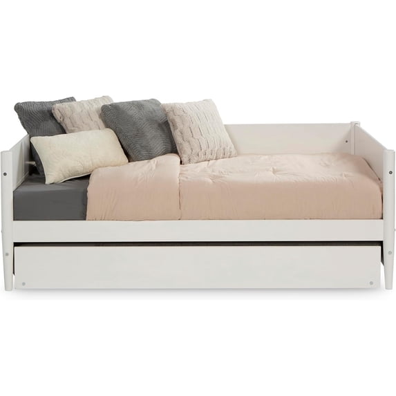 Camaflexi Twin Daybed with Trundle, Solid Wood, White Finish, Mid ...
