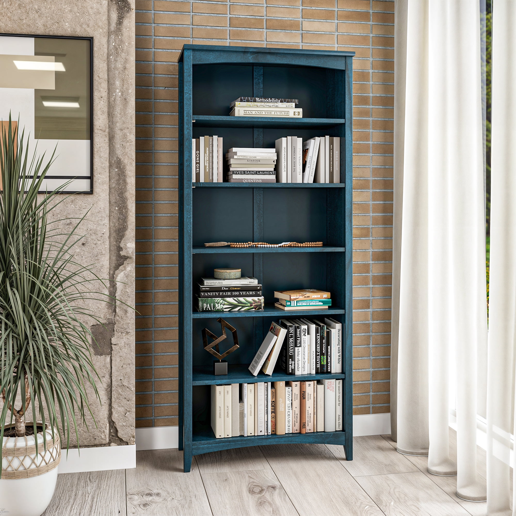 Camaflexi Shaker Style Bookcase - 72" H - Deep Ocean Blue Finish ...