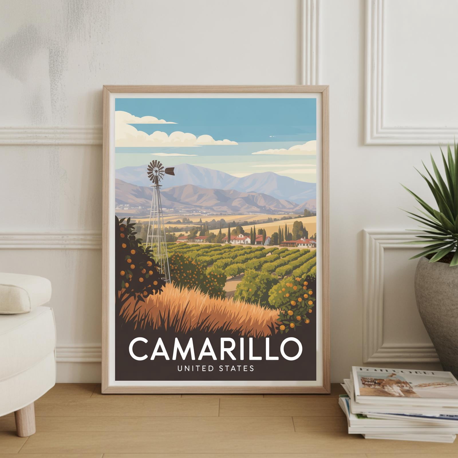 Camarillo Vintage Style Travel Poster Scenic Landscape Print, Wall Art ...