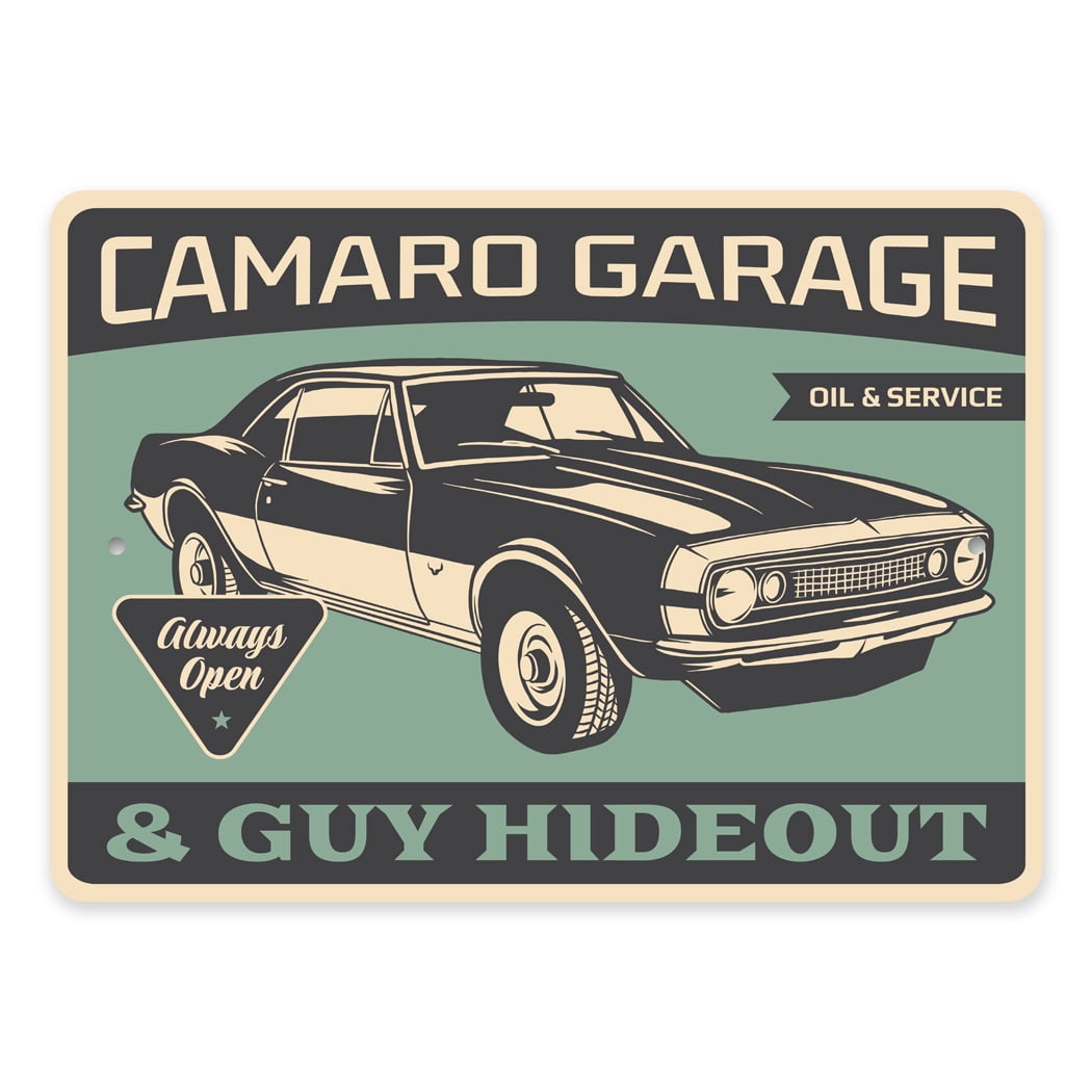 Camaro Garage And Guy Hideout Always Open Aluminum Metal Decor Sign ...