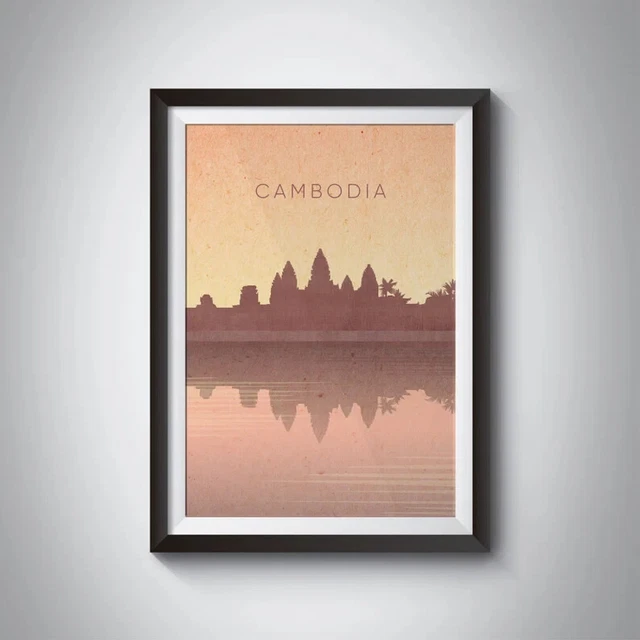 Cambodia Minimal Travel Poster, Angkor Wat Temple, Southeast Asia ...