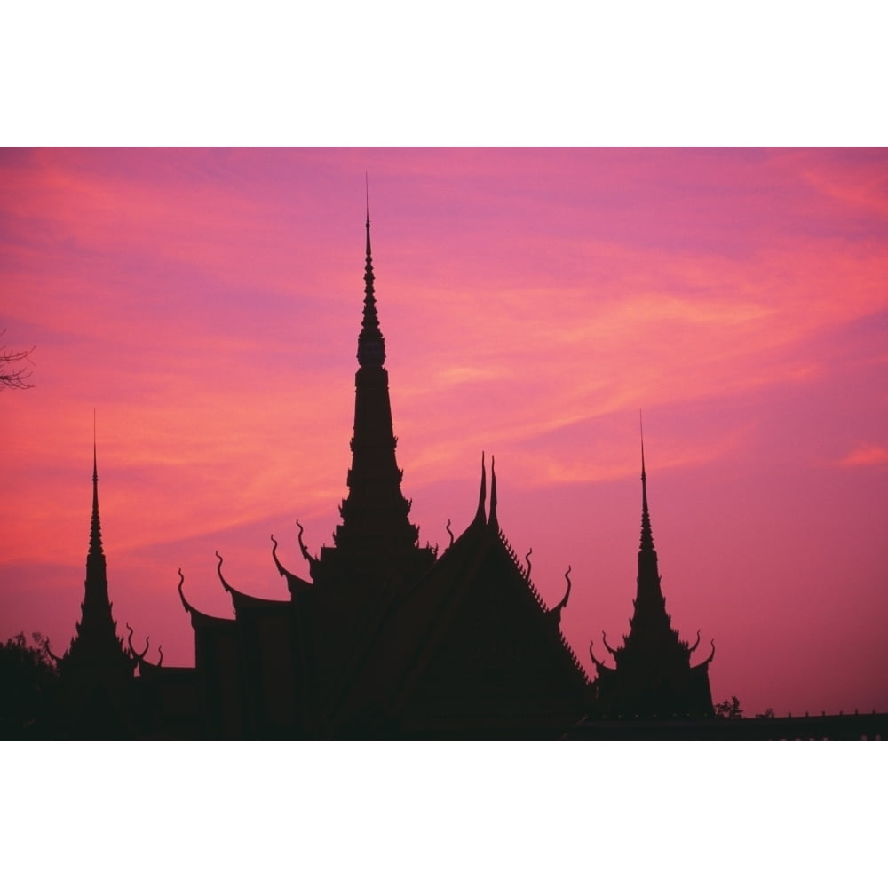 Cambodia Phnom Phen Silhouette Of Palace Architecture At Sunset. Poster ...