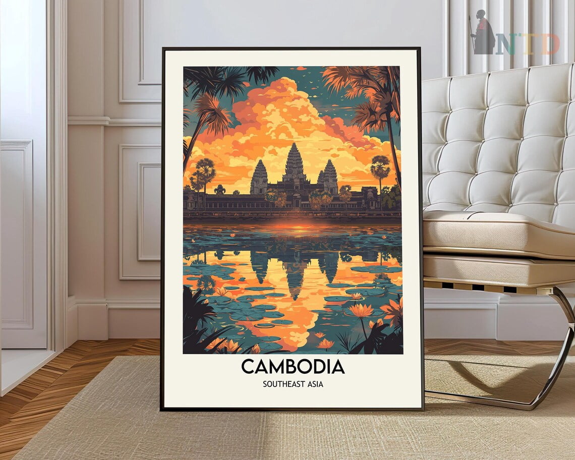 Cambodia Poster, Cambodia Travel Print, Tropical Decor, Cambodian ...
