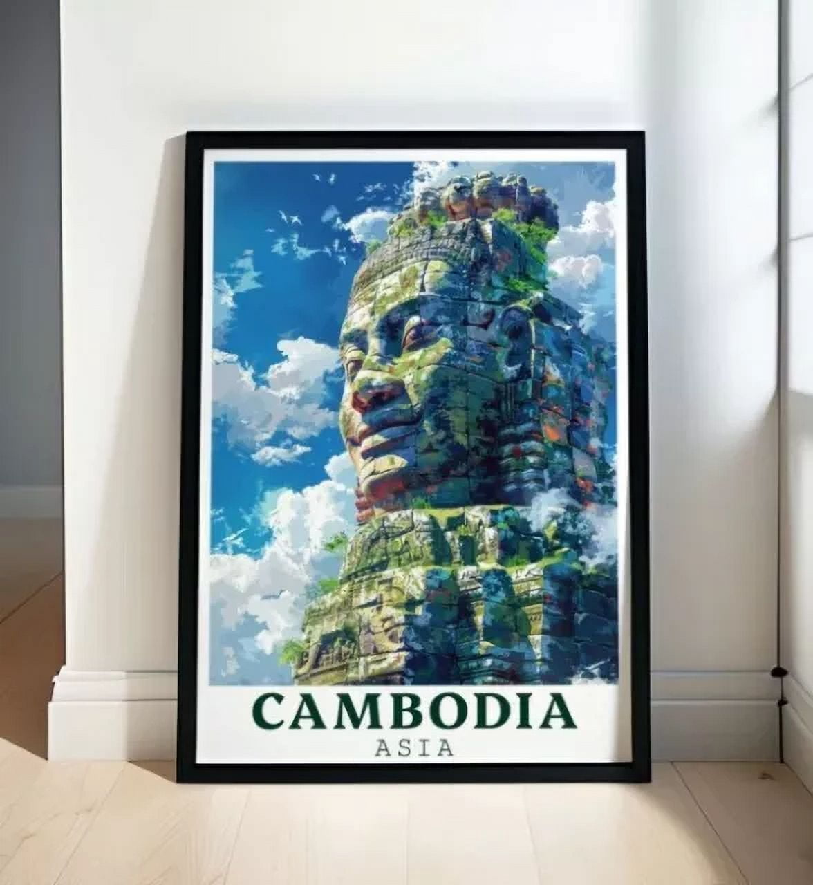 Cambodia Poster Collection - Bayon Temple Print - Cambodia Art Home ...