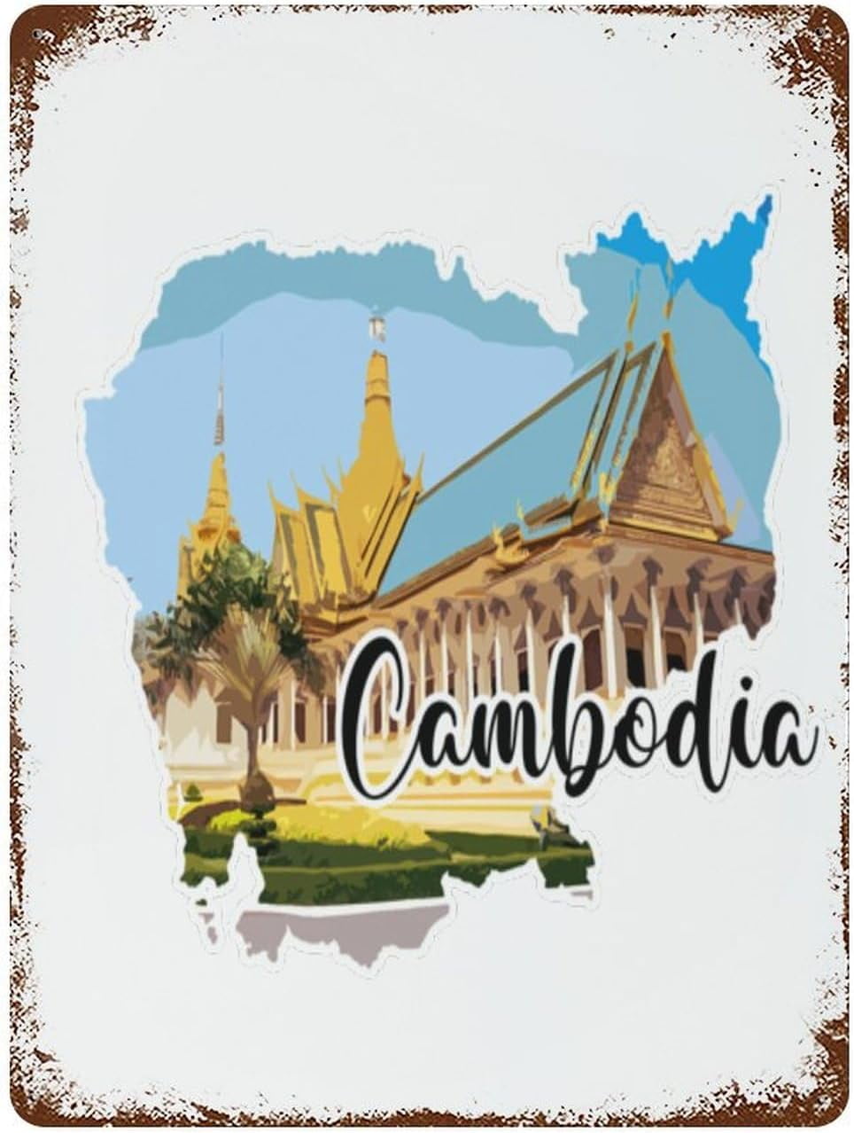 Cambodia Rustic Metal Wall Décor for Bathroom Laundry Cabin 12"x16 ...