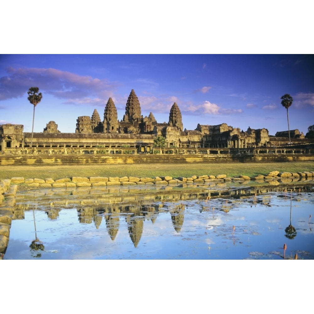 Cambodia Siem Reap Angkor Wat View Of Temple From Front Reflection In ...