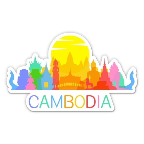 Cambodia Travel Colorful Asia - 5" Vinyl Sticker - For Car Laptop I-Pad ...
