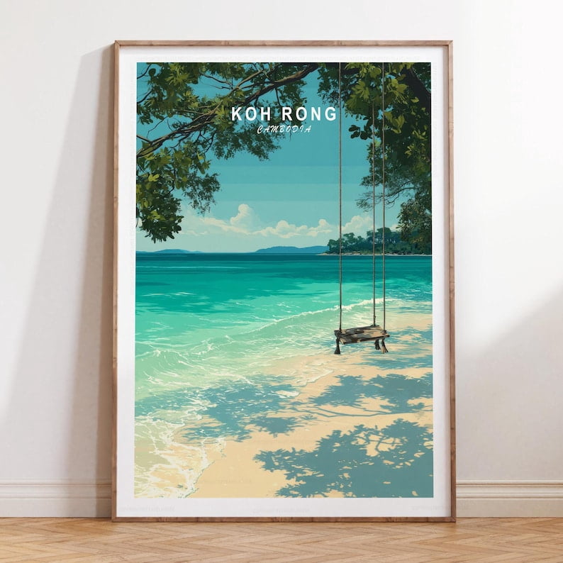 Cambodia Tropical Beach Swing Island poster Wall Art Decor 24x36 ...