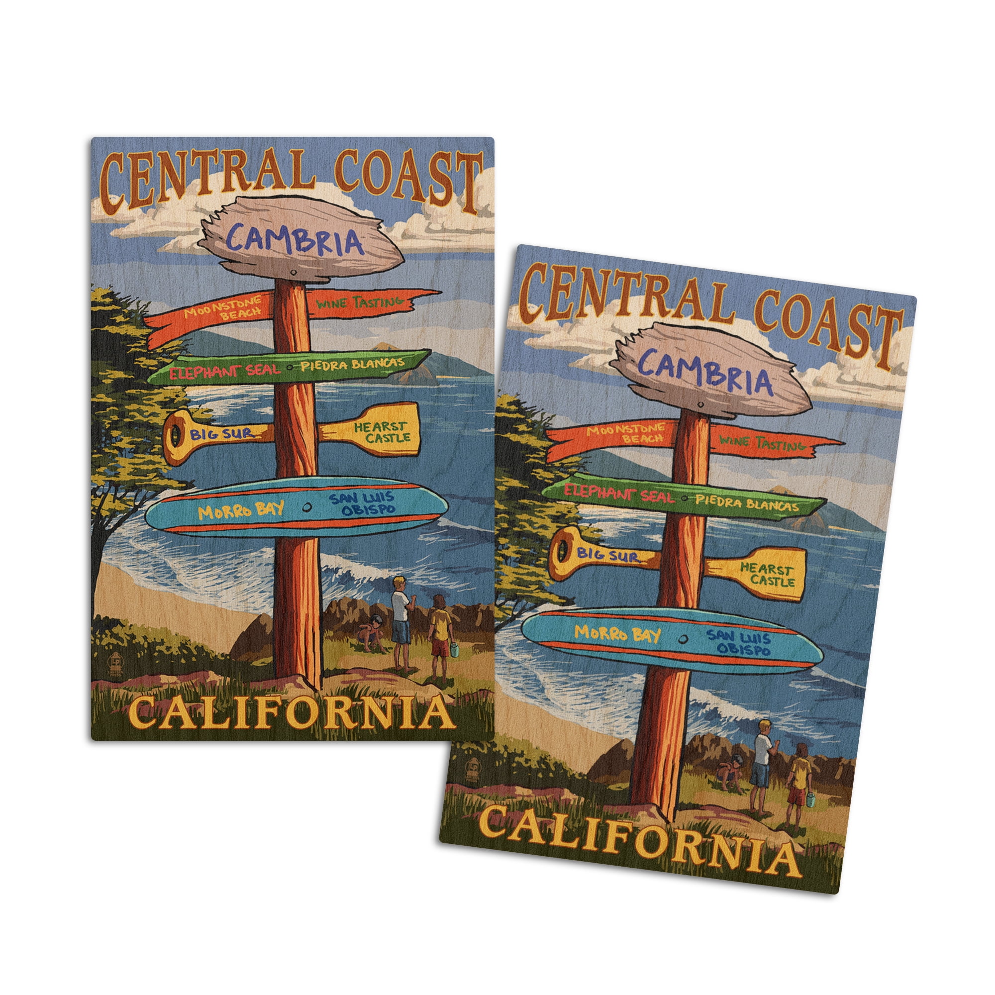 Cambria, California, Central Coast, Destinations Sign (4x6 Birch Wood ...