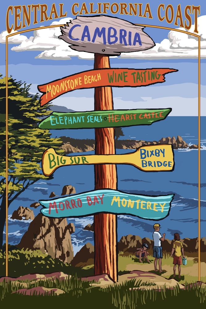 Cambria, California, Destination Sign (12x18 Wall Art Poster, Room ...