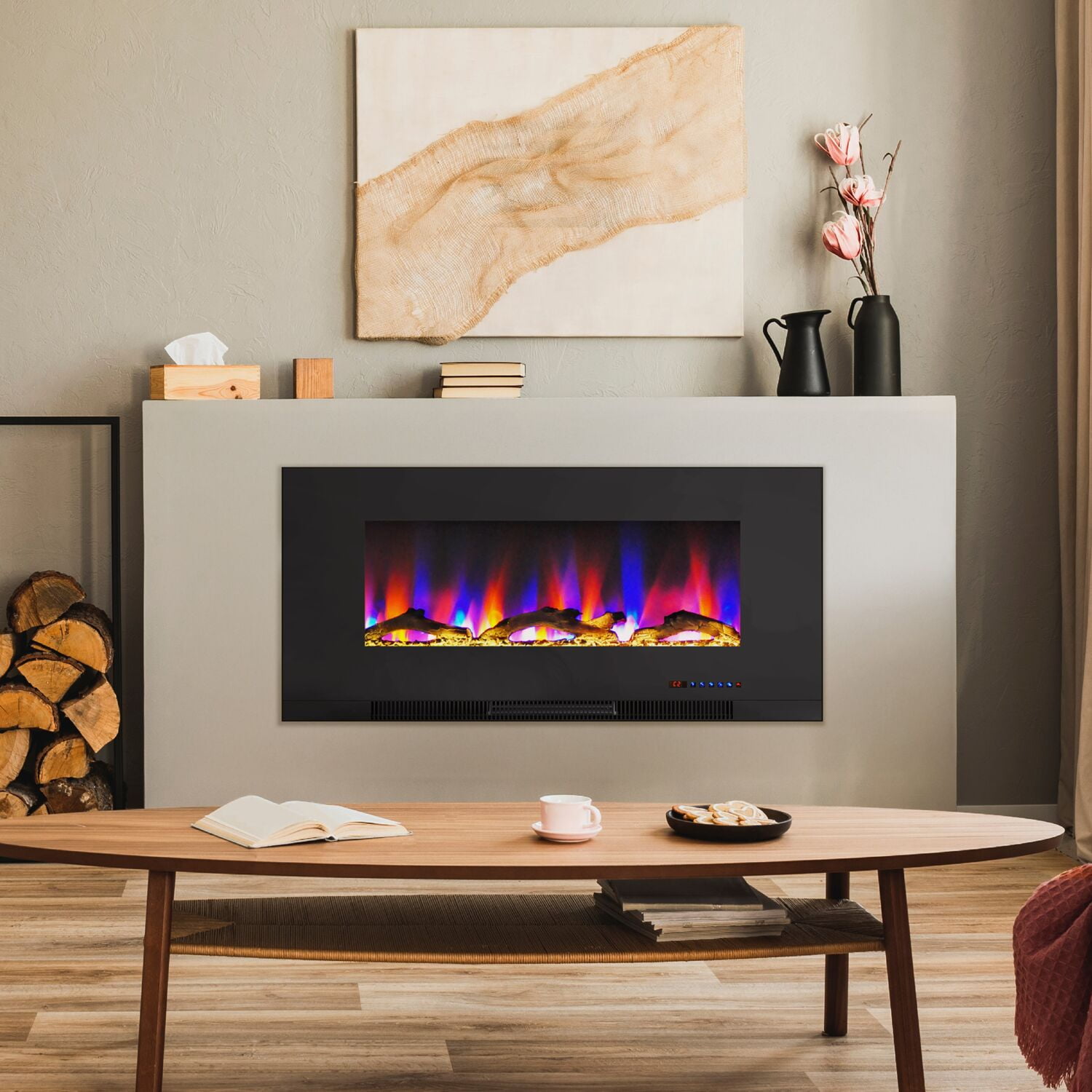 Cambridge 42-in. Black Indoor Wall Mount Electric Fireplace with Log ...