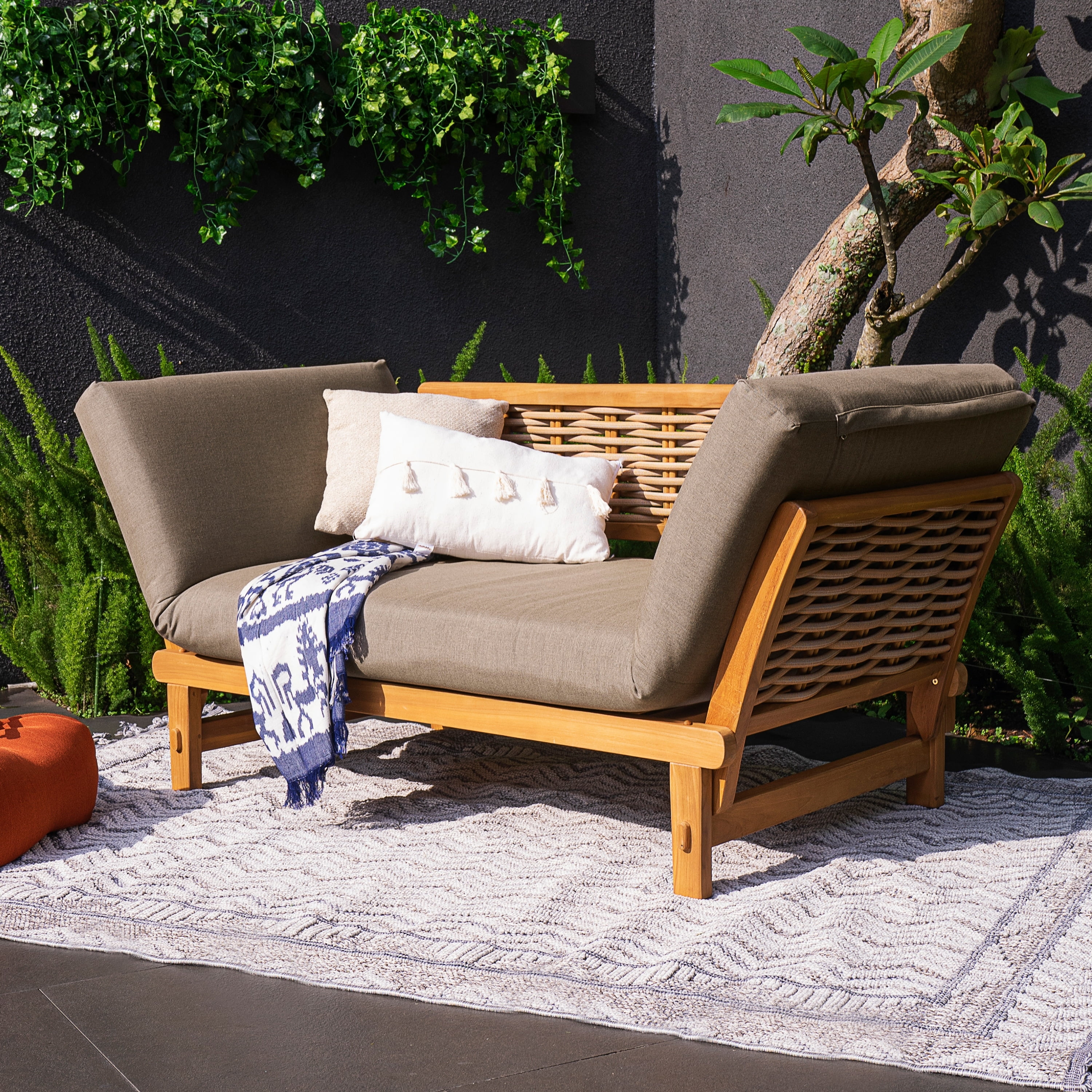 Cambridge Casual Auburn Teak Outdoor Sofa Daybed with Sunbrella Cushion ...