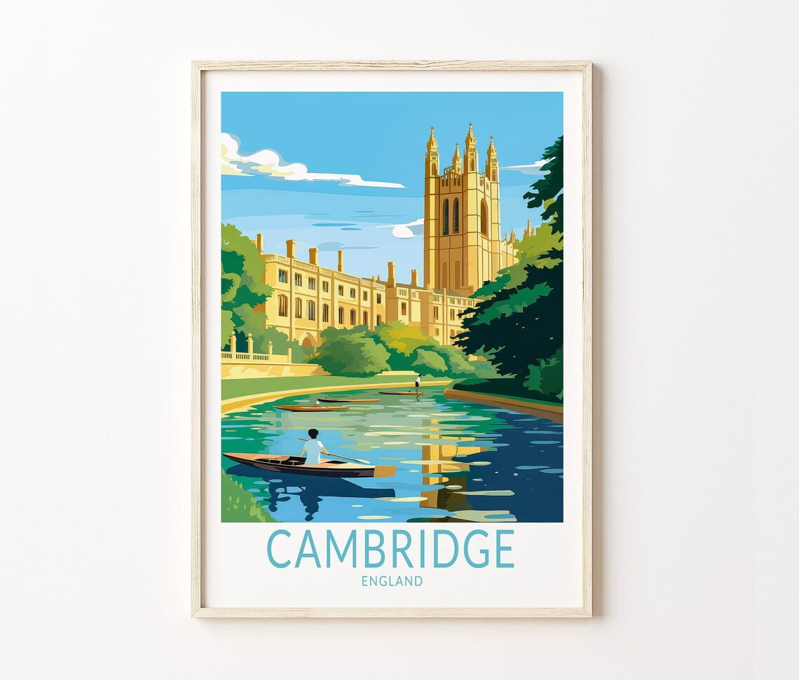 Cambridge England University River Cam Punting City Wall Art, Unframed ...
