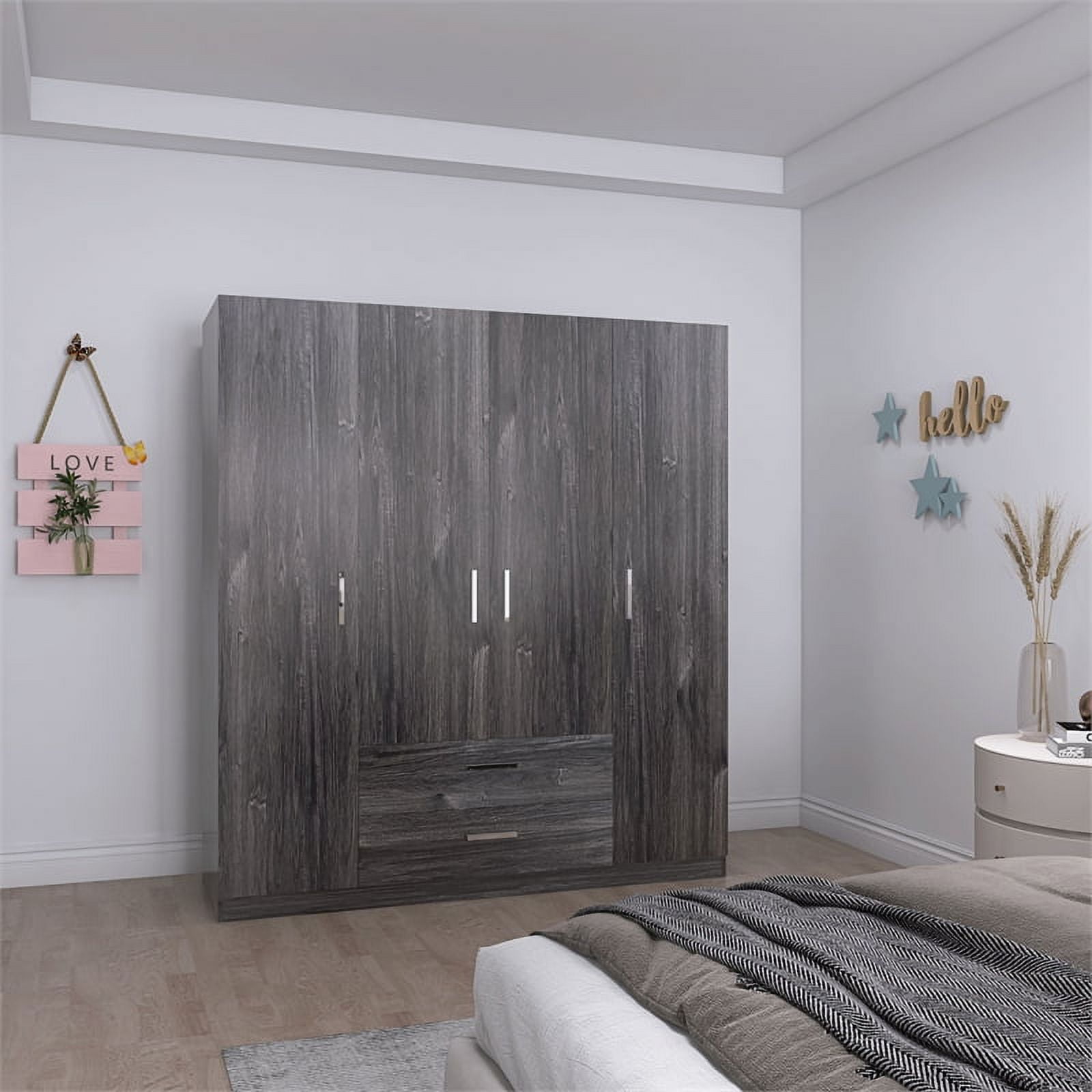 Cambridge Freestanding Wardrobe Cabinet Matte Gray 4-door with outside ...