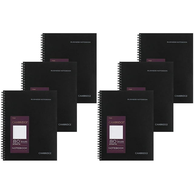 Cambridge Limited 6 Pack Black Spiral-bound Notebook, Legal Ruled ...
