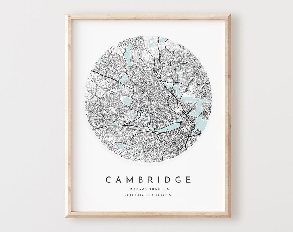 Cambridge Map Print, Cambridge Map Poster City Wall Art, Ma Road Map, Massachusetts Print Street ...