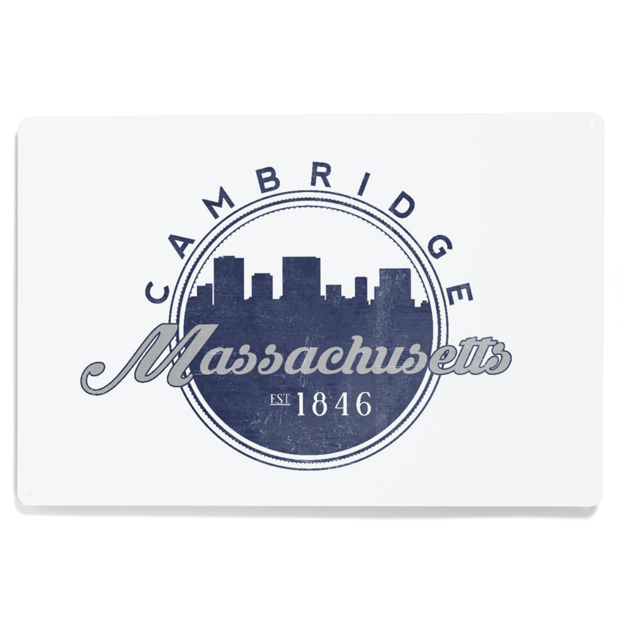 Cambridge, Massachusetts, Skyline Seal (Blue) (12x18 Aluminum Art ...