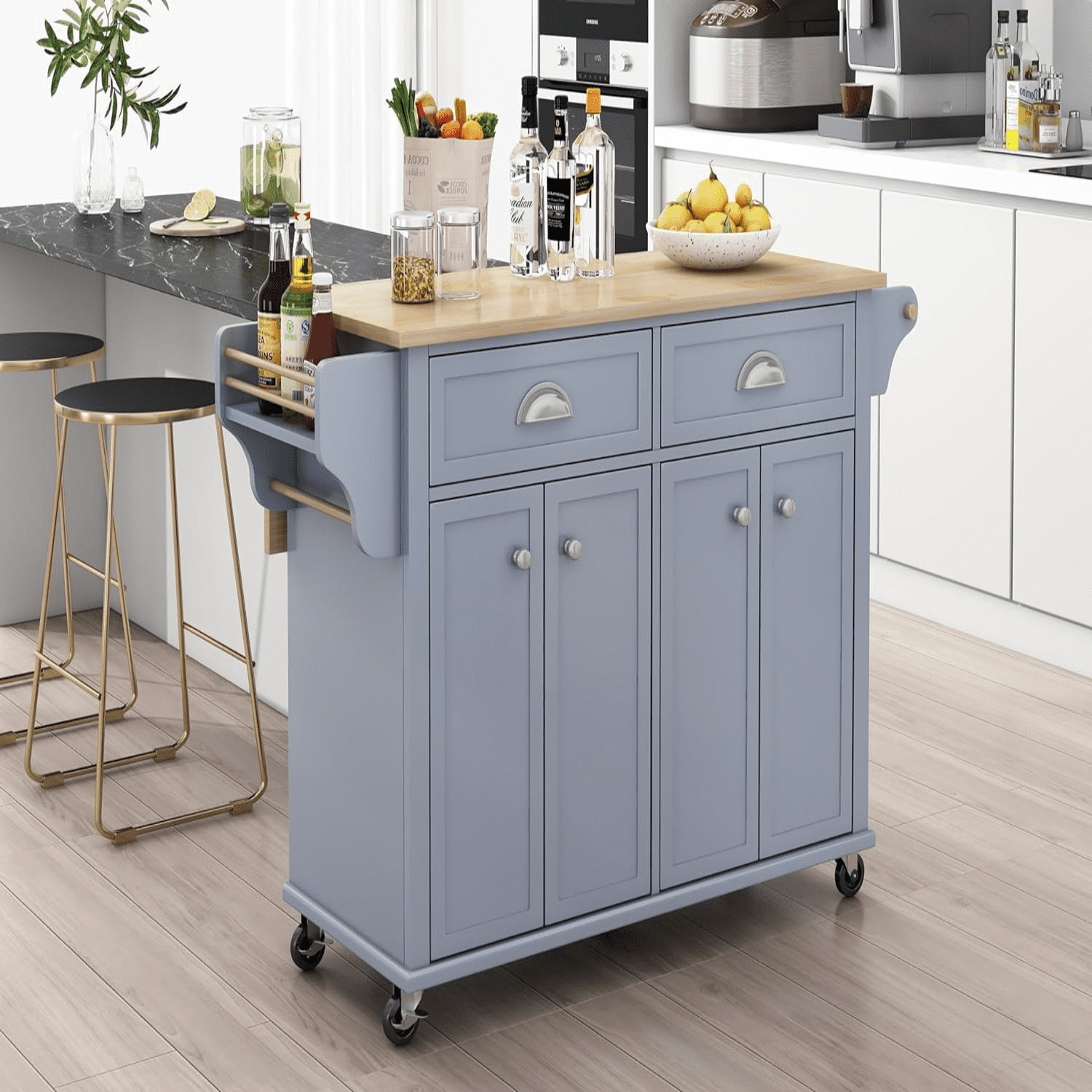 Cambridge Mobile Kitchen Island on Wheels with Storage and Wood top Rolling Island with Spice ...