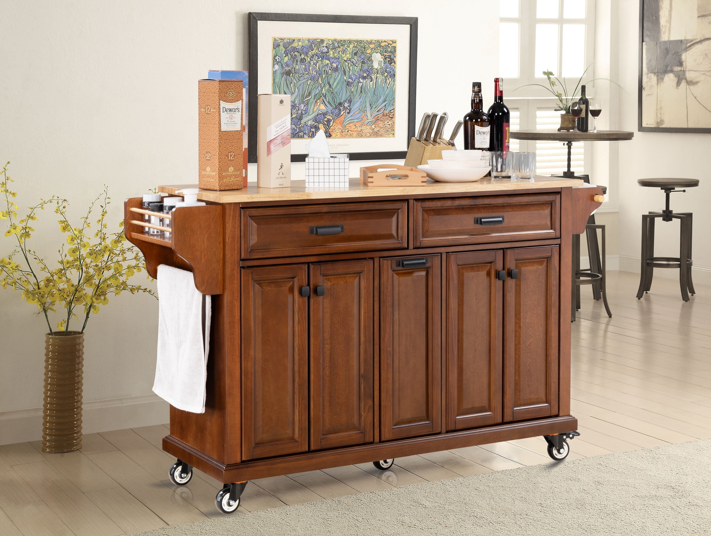 Cambridge Mobile Kitchen Island with Storage, 3 Drawers, 2 Cabinets ...