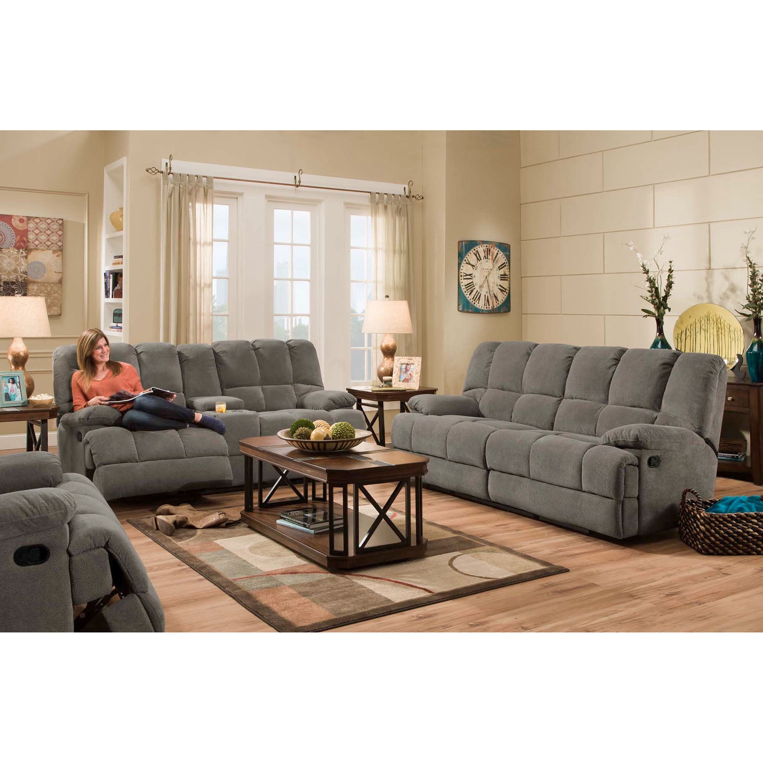 Cambridge Penn Double Reclining Sofa in Charcoal - Walmart.com
