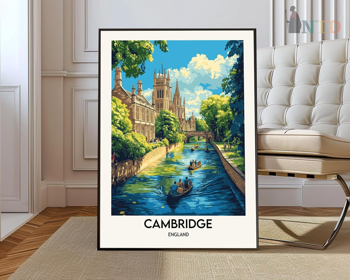 Cambridge Poster, England Travel Print, British Decor, United Kingdom ...