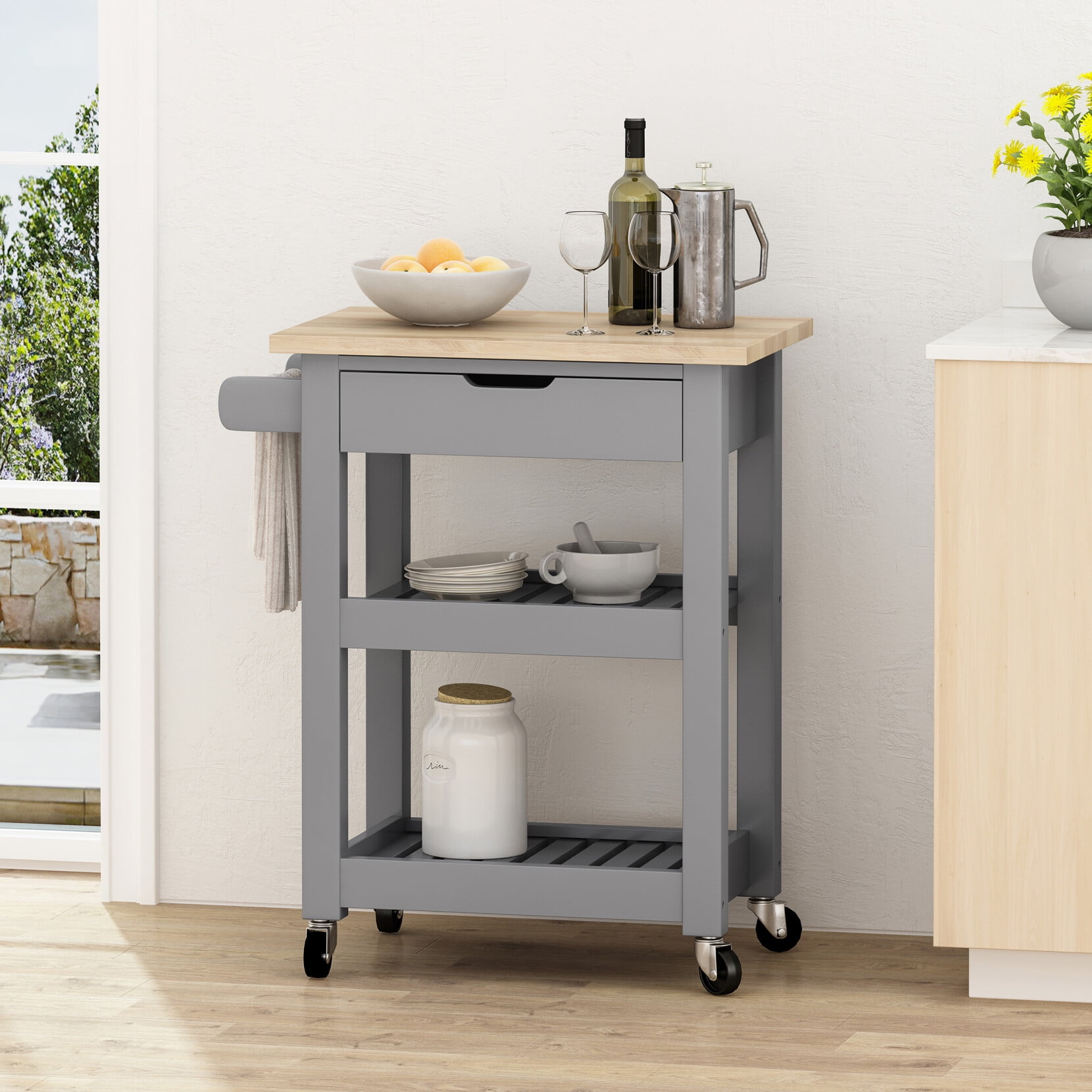 Cambridge Rolling Kitchen Island On Wheels with Locking Wheels ...