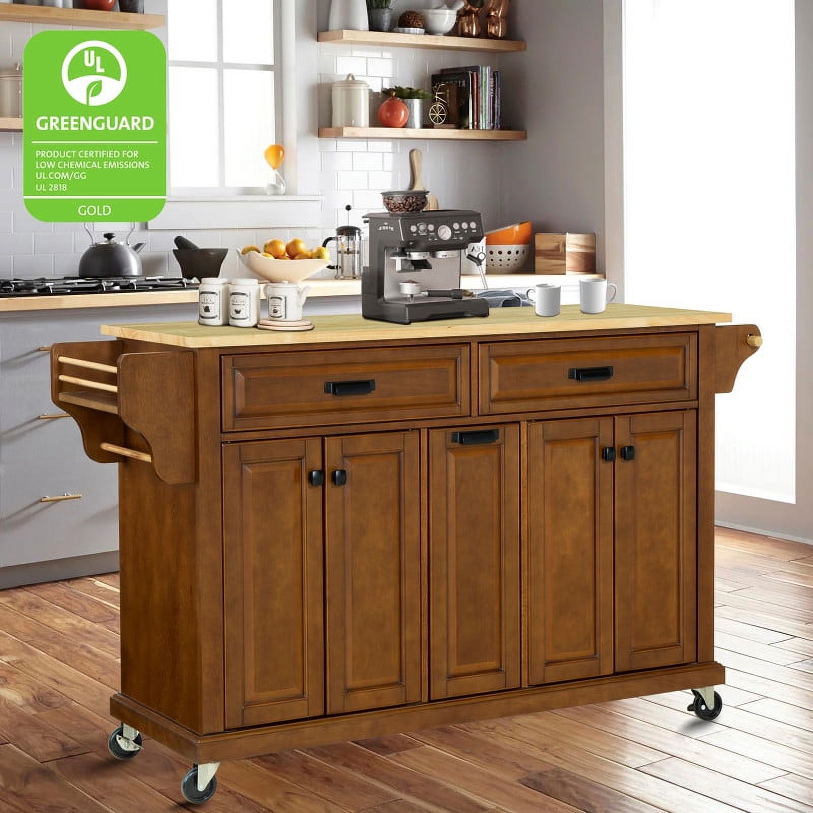 Dtwnek Rubber Wood Countertop Kitchen Cart with 8 Drawers and 5 Wheels ...