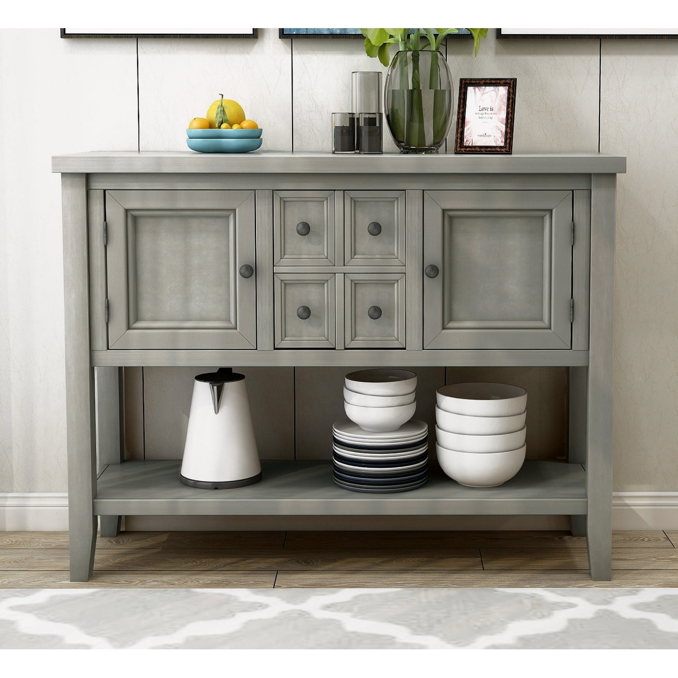Cambridge Series Buffet with Bottom Shelf Antique Gray - Walmart.com