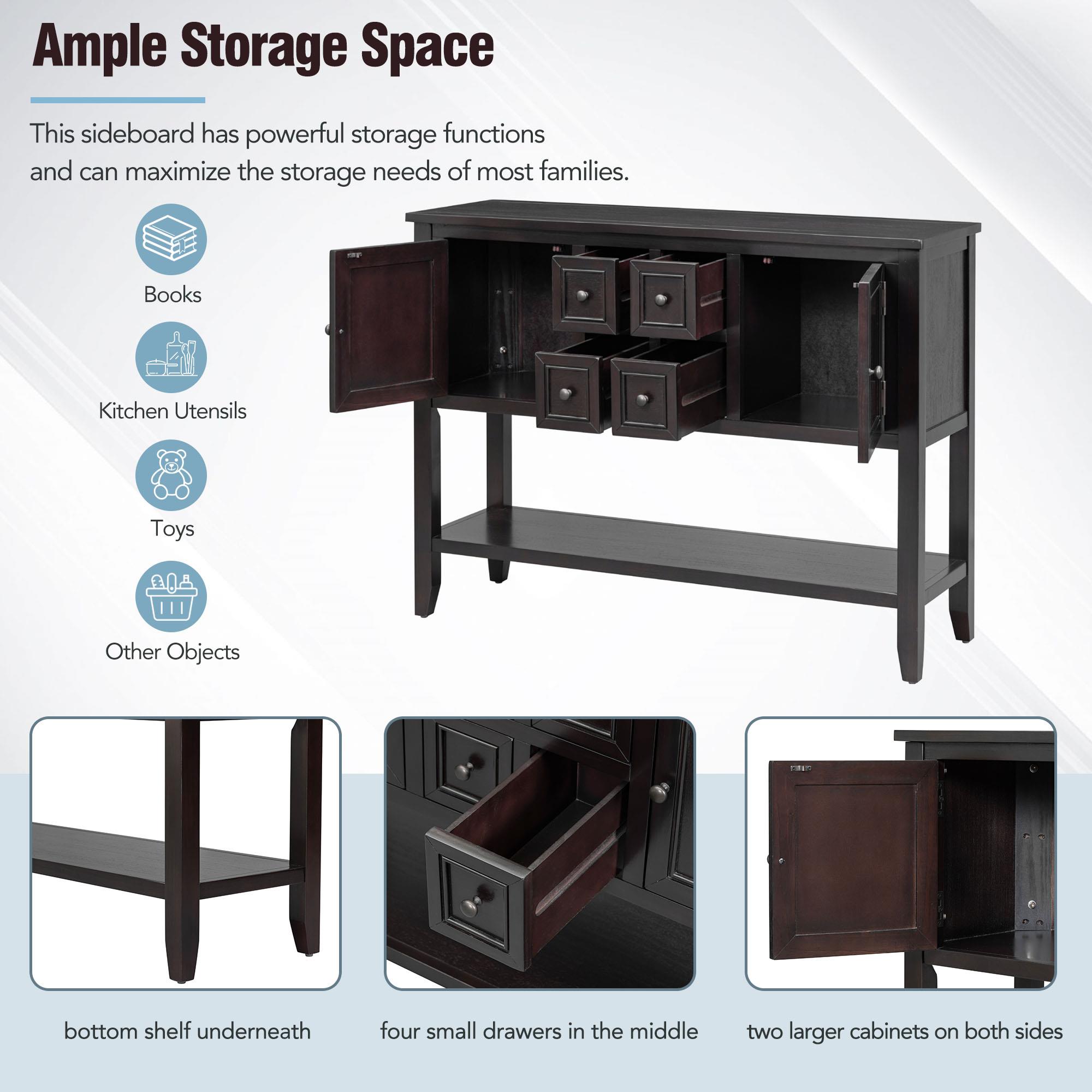 Cambridge Series Vintage Console Table - 4 Small Drawers & Bottom Shelf ...
