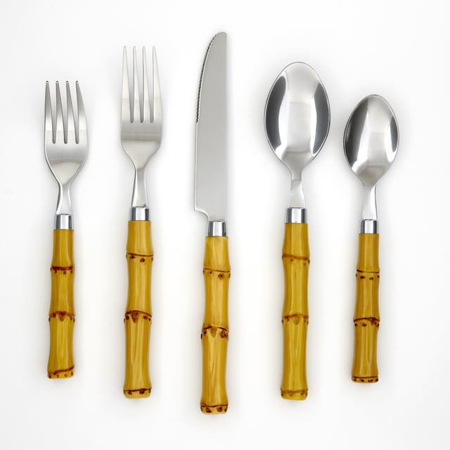 Cambridge Silversmiths 20-Piece Bamboo Natural Flatware Set with ...