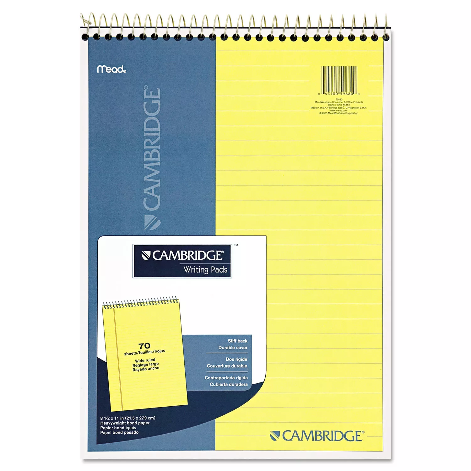 Cambridge Stiff Back Wire Bound Notebook Legal Rule 8 1/2 x 11 Canary ...