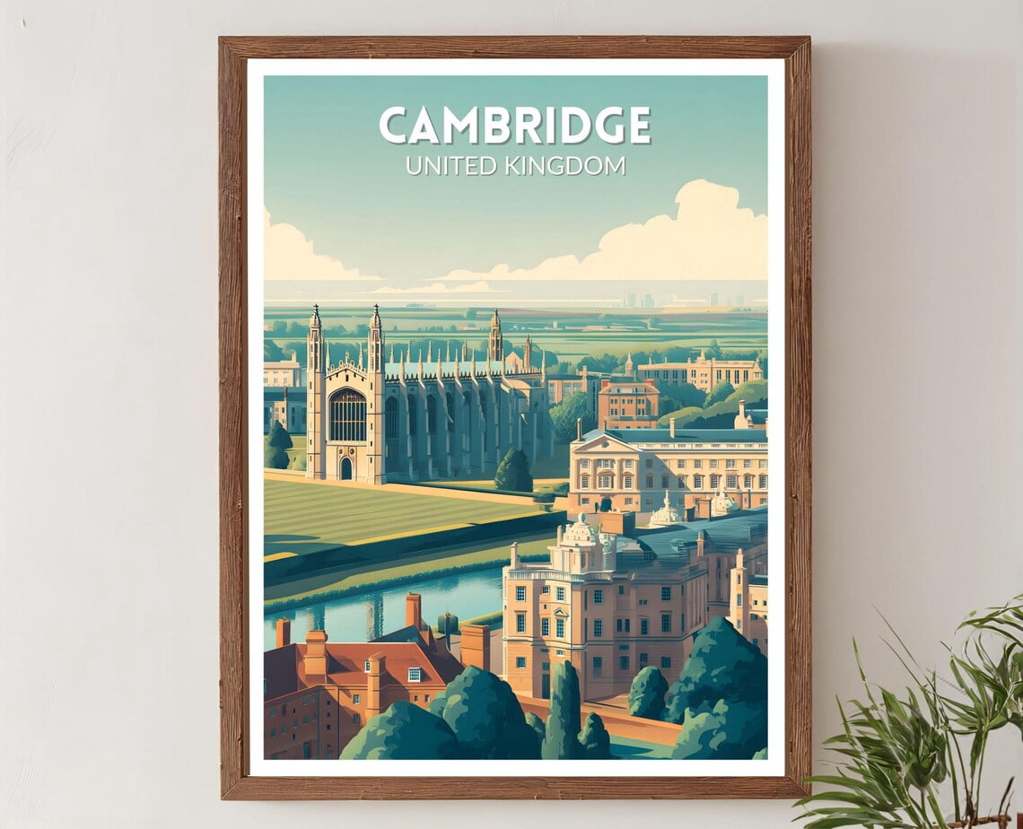 Cambridge United Kingdom Retro Travel Mid Century Modern Vintage ...