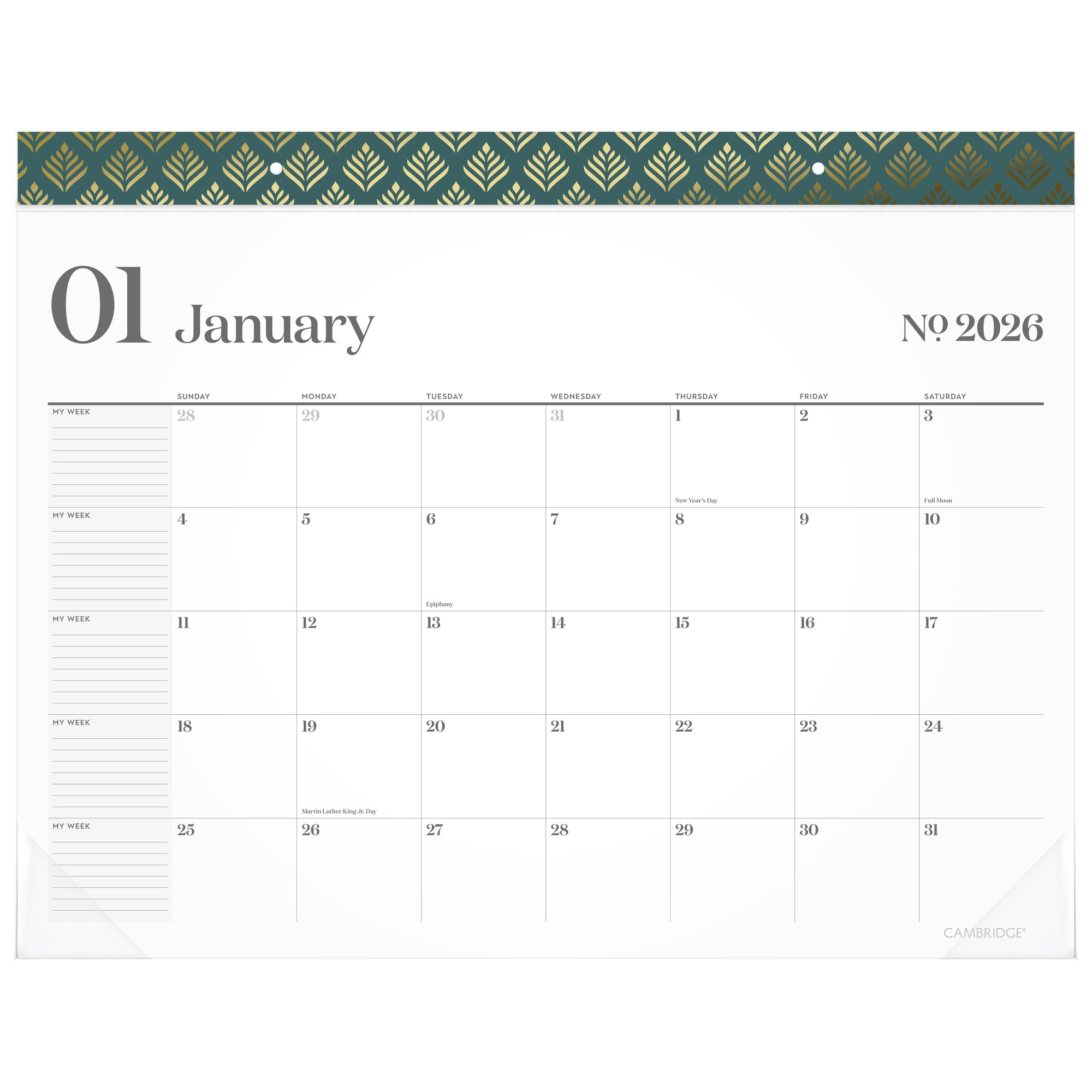 Cambridge WorkStyle 2026 Monthly Desk Pad Calendar Transformative Teal ...