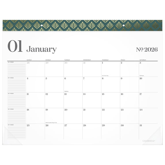 Cambridge WorkStyle 2026 Monthly Desk Pad Calendar Transformative Teal ...