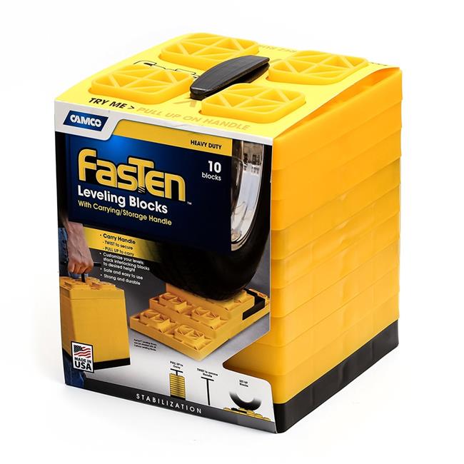 Camco 2 x 2 in. FasTen Leveling Block with T-Handle, Yellow - Pack of ...