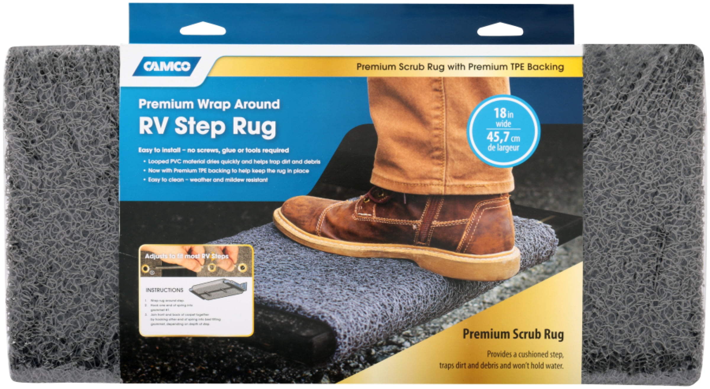 Camco 42964 17.5" x 18" Premium Wrap Around RV Step Rug, Gray - Walmart.com