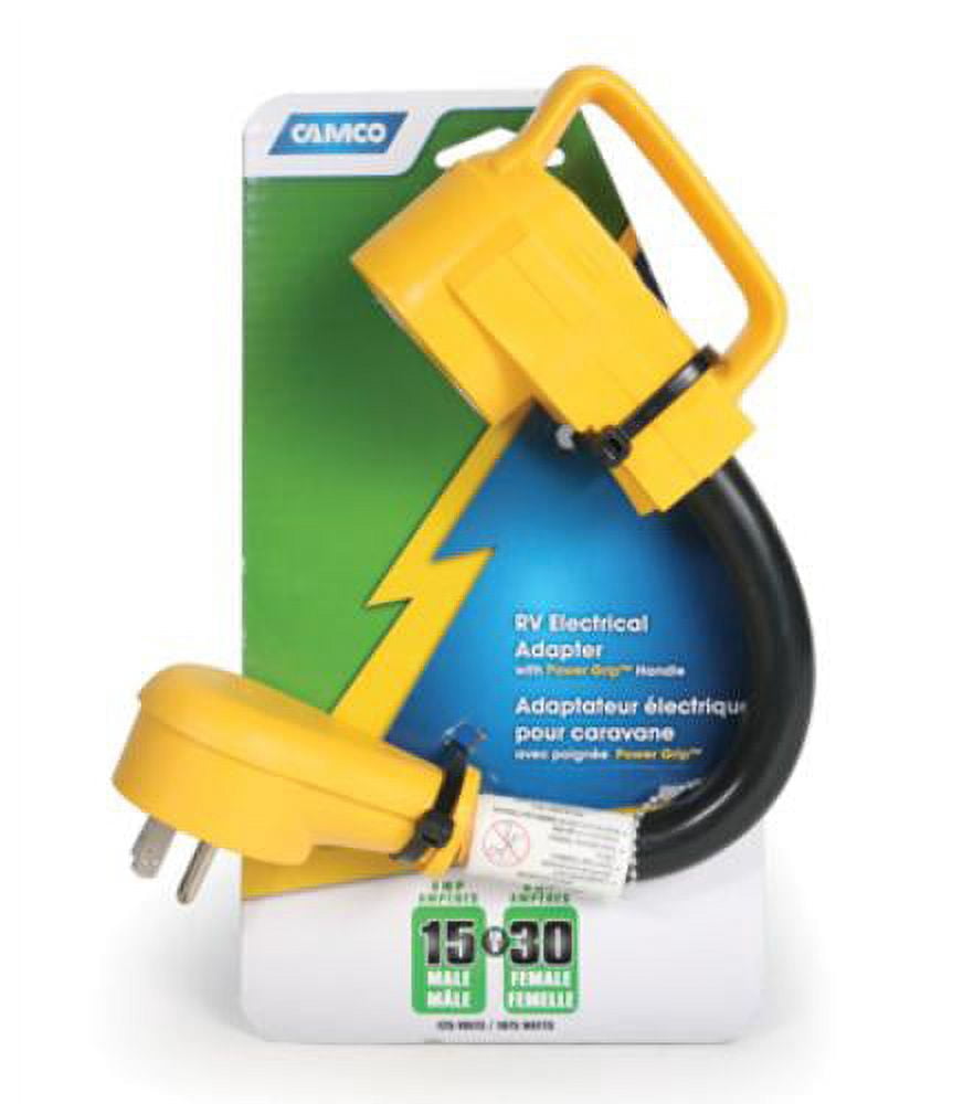 Camco 55163 RV Power Grip Dogbone Adapter, 12", 125V-1875W, 15A M to ...