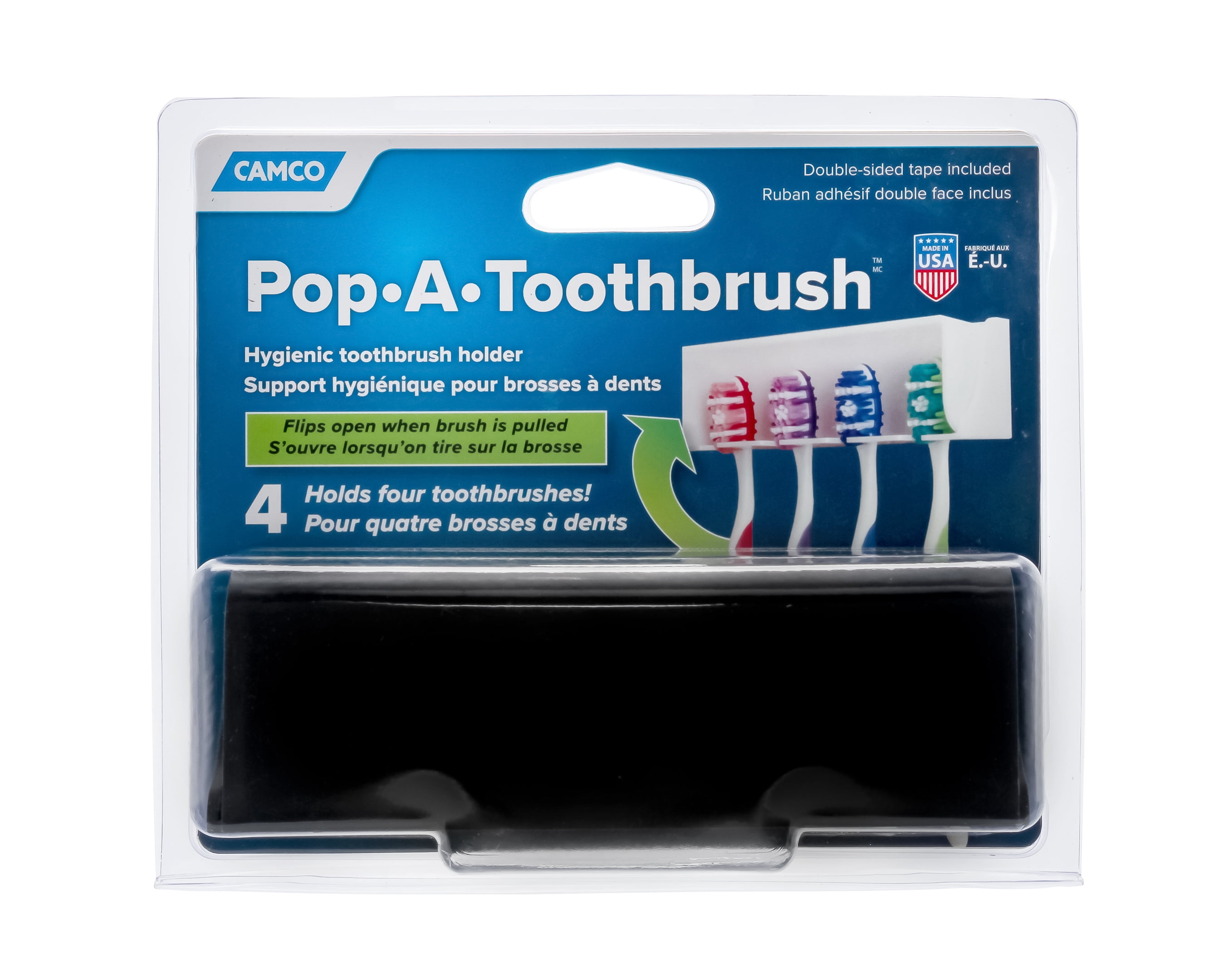 Camco 57207 Black Pop-A-Toothbrush, Hygienic Toothbrush Holder, Holds 4 ...