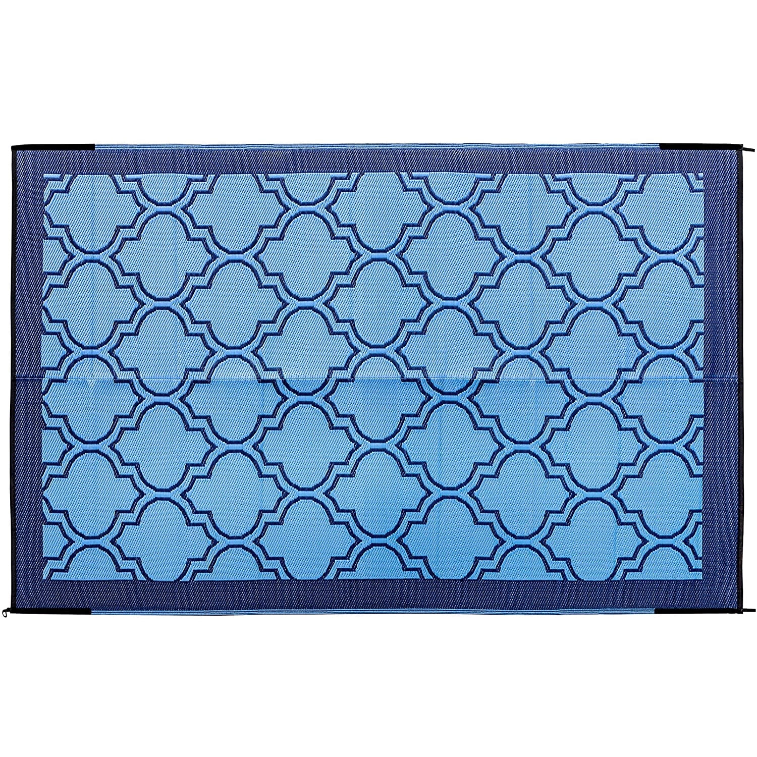 Camco 6 by 9 Foot Reversible Blue Lattice Design Portable Outdoor Patio ...