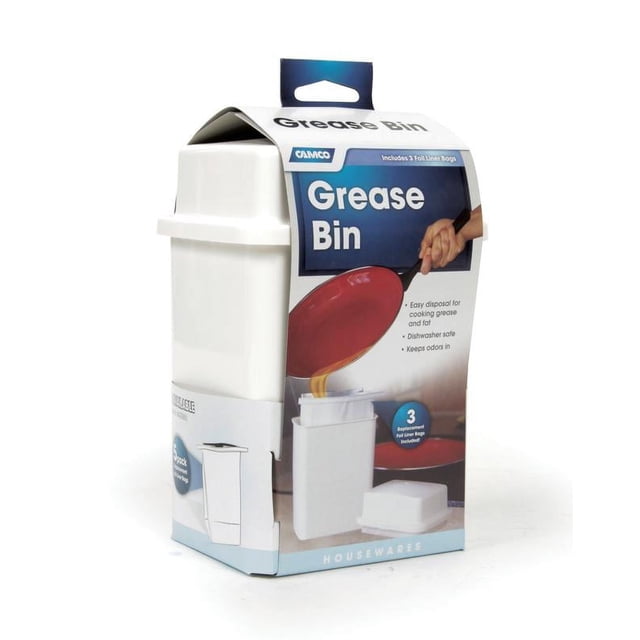 Camco Grease Storage Container | Prevent Drain Clogs | White Plastic ...