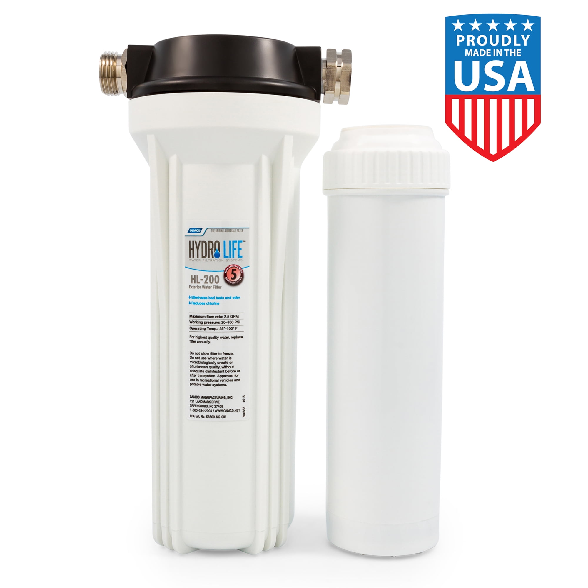 Camco Hydro Life RV Water Filter System - Granular Activated Carbon ...
