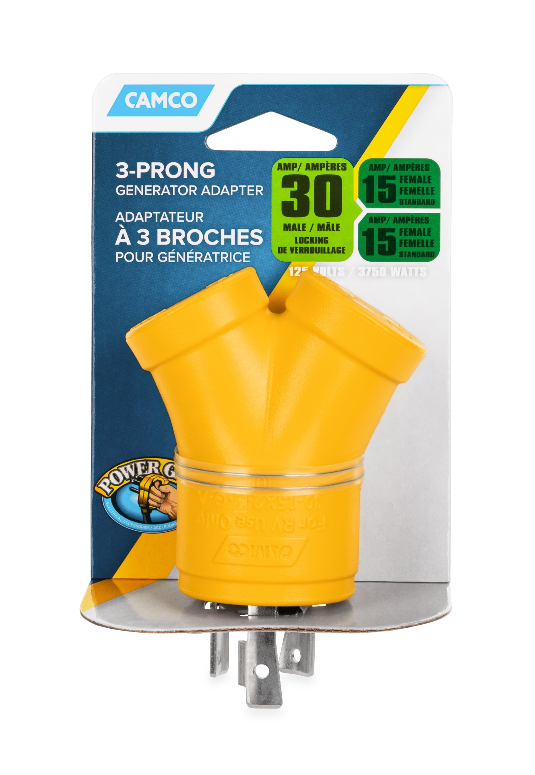 Camco PowerGrip Camper/RV 3-Prong Generator Adapter (55433) - Walmart.com