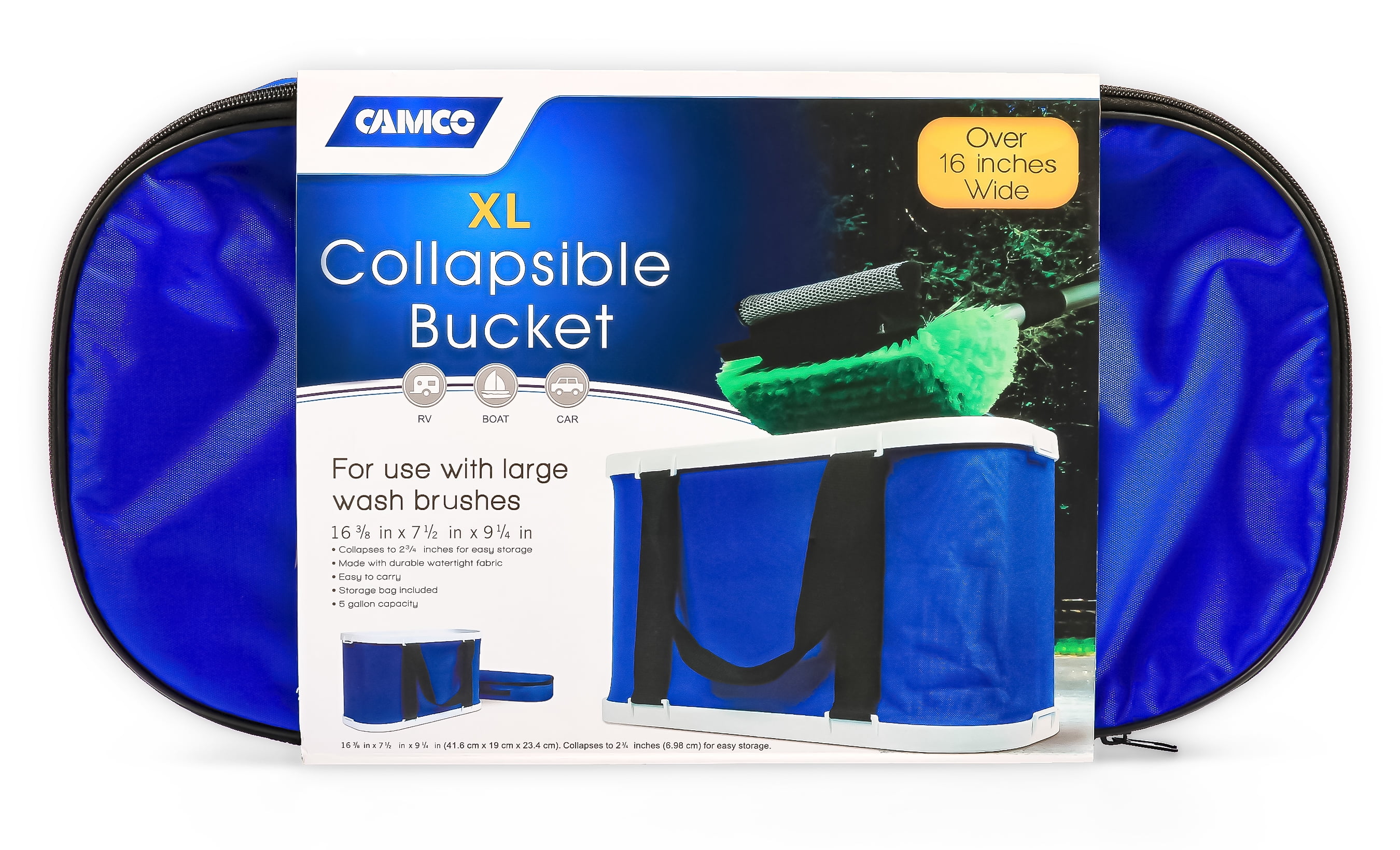 Camco Rectangular Collapsible Wash Bucket with Zippered Storage Case ...