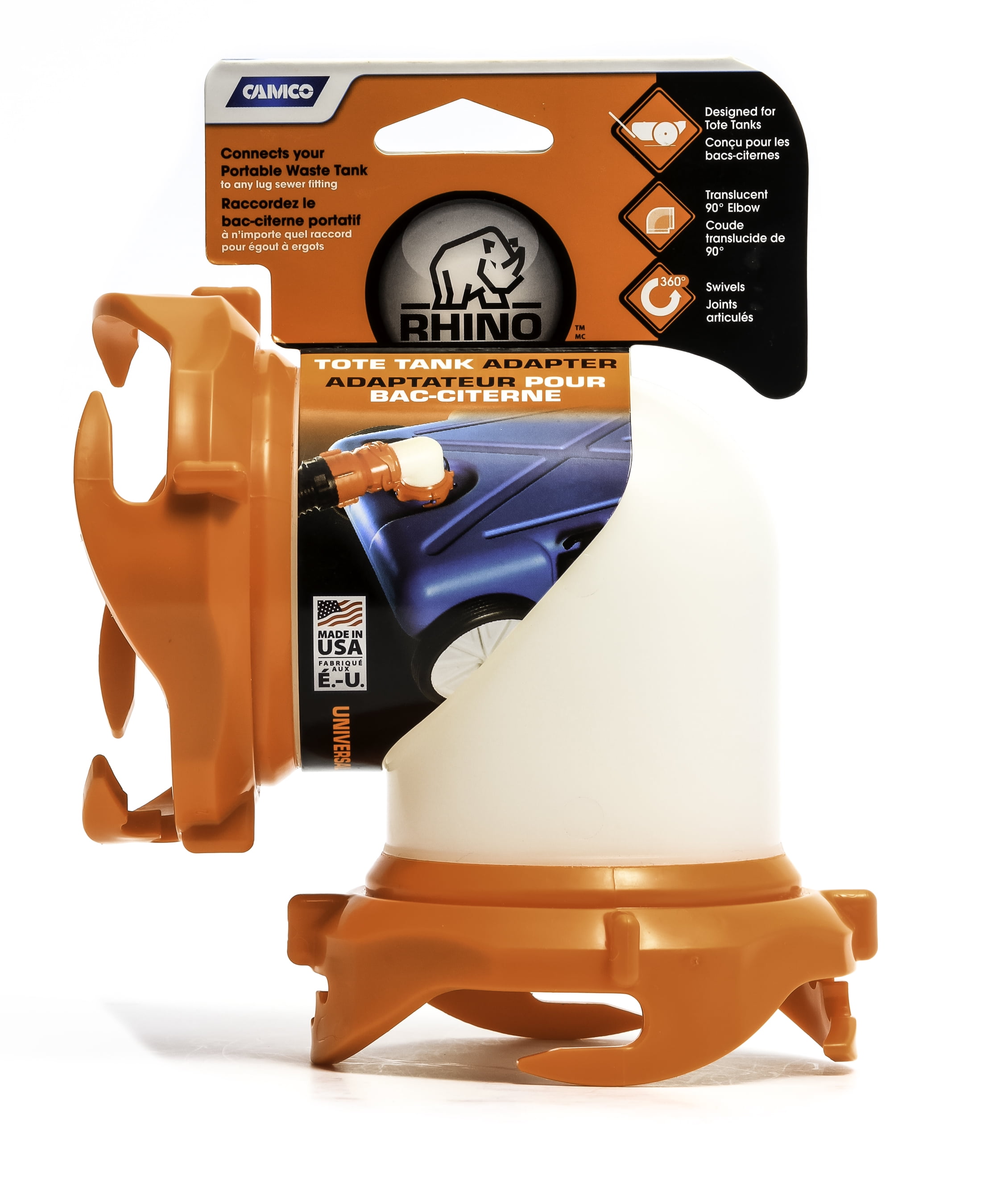Camco Rhino 90-Degree Tote Tank Adapter | Features a Clear Low-Profile ...