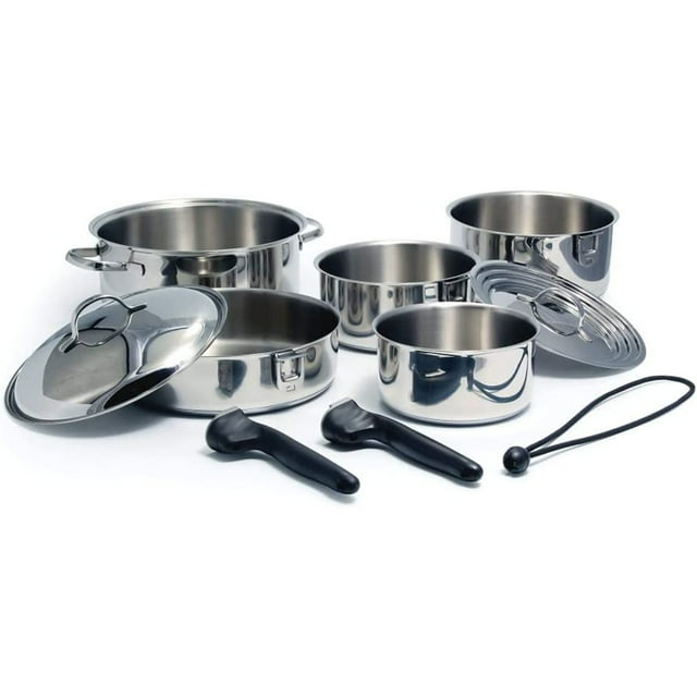 Camco Stainless Steel Nesting Cookware Set- Non Stick Pans and Pots ...