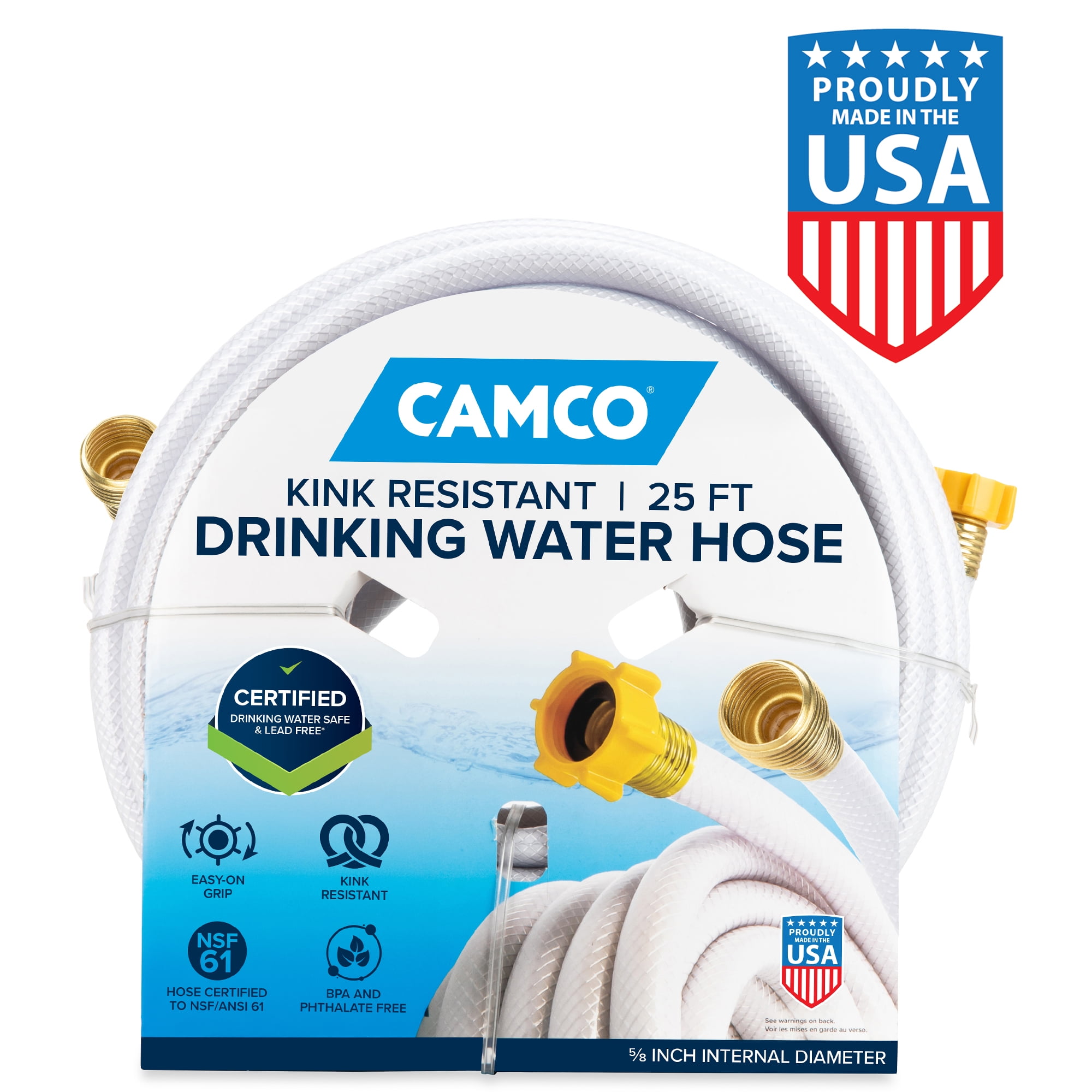 Camco 25' RV Drinking Water Hose - White, Reinforced, UV Stabilized ...