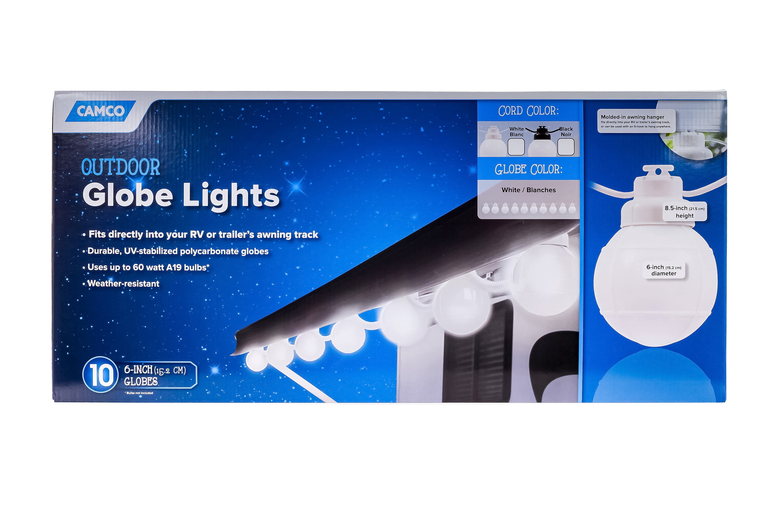 Camco White Globe Lights - 10 White Globes on White Wire (42754 ...