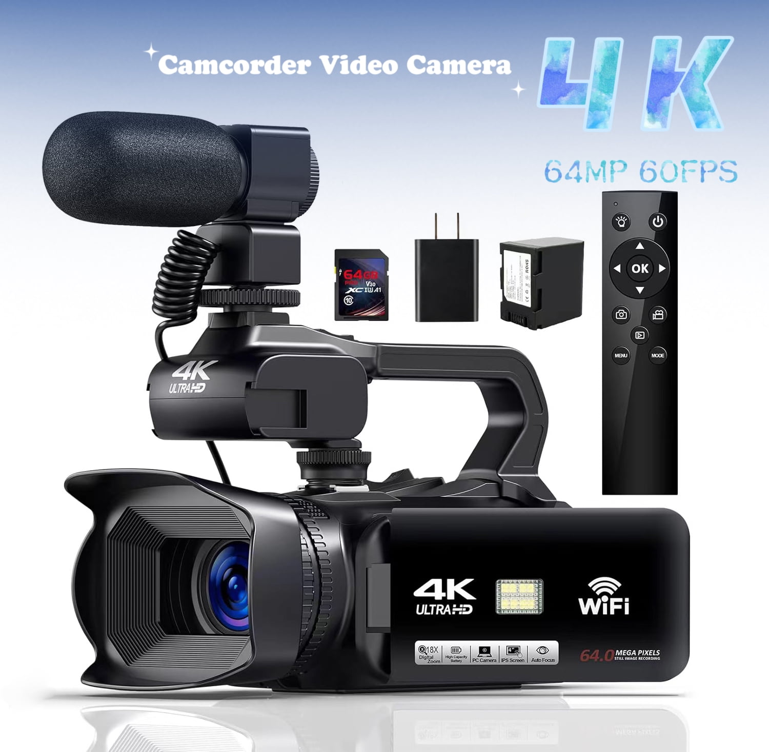 Camcorder Video Camera 4K 64MP 60FPS Video Camera Auto Focus Vlogging ...